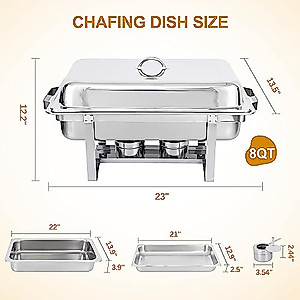 4 Pack Chafing Dish Buffet Set 8 Qt Stainless Steel Complete Chafer Set Catering Warmer Set with Water Pan, Fuel Holder for Parties, Dinners, Catering, Buffet and Weddings