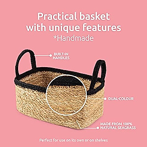 Compactor Tahna Seagrass Storage Basket, Size Large, 34 x 23 x 18cm, Brown/Black, RAN10545