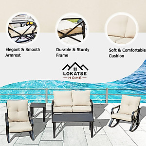 LOKATSE HOME 5Pcs Patio Furniture Conversation Bistro Sets Loveseat and 2 Coffee Table, Khaki