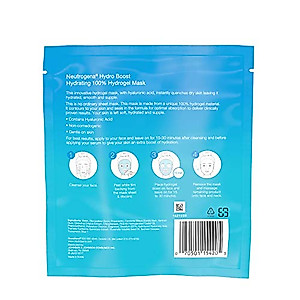 Neutrogena Hydro Boost Moisturizing & Hydrating 100% Hydrogel Sheet Face Mask for Dry Skin with Hyaluronic Acid, Gentle & Non-Comedogenic, 1 Ounce (Pack of 12)