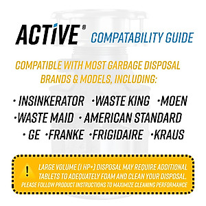 ACTIVE Garbage Disposal Cleaner Deodorizer Tablets 24 Pack - Fresh Citrus Foaming Scrub Sink and Disposer Freshener, Natural Kitchen Drain Cleaning Tablet - 1 Year Supply