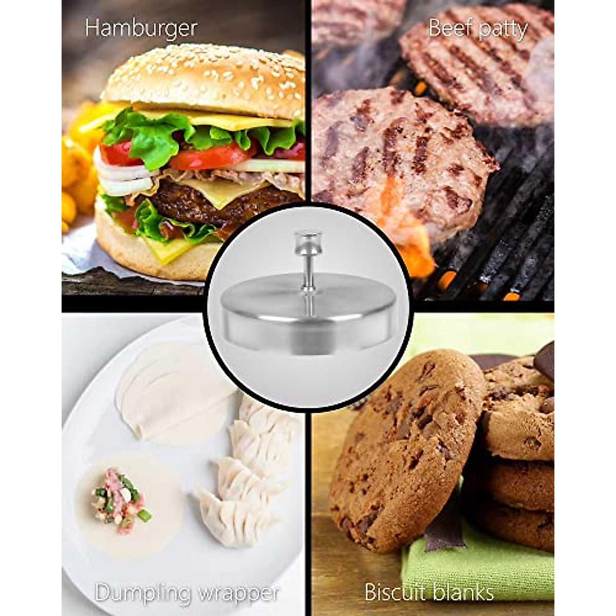 Burger Press - Hamburger Patty Maker, 3.6"/9.5cm Stainless Steel Pie Press Mold.
