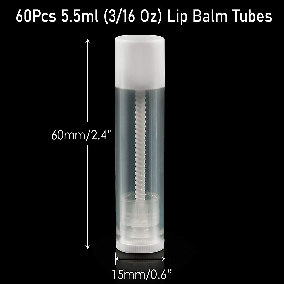 LotFancy Lip Balm tubes Empty, 60PCS 5.5ml (3/16 Oz), Clear Lip Balm Container Tubes with White Caps, BPA Free & Leak Free, Refillable