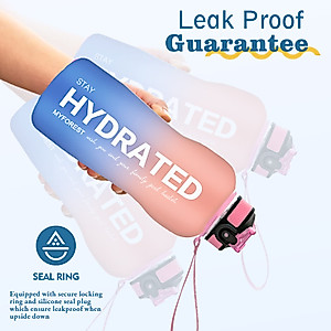 MYFOREST 64oz Water Bottle, Time Marker for Motivational Hydration, Drop-proof, BPA-free, Nozzle/Straw/Carry-Strap/Wide-Mouth for Easy Clean - 1900mL Large Sports Jug