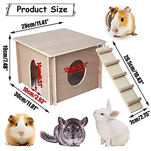 PINVNBY Guinea Pig Hideout Chinchilla Wooden House Hut with Windows Natural Handcrafted Detachable Small Animal Hideout Hut for Hedgehog Rat Hamster Gerbil