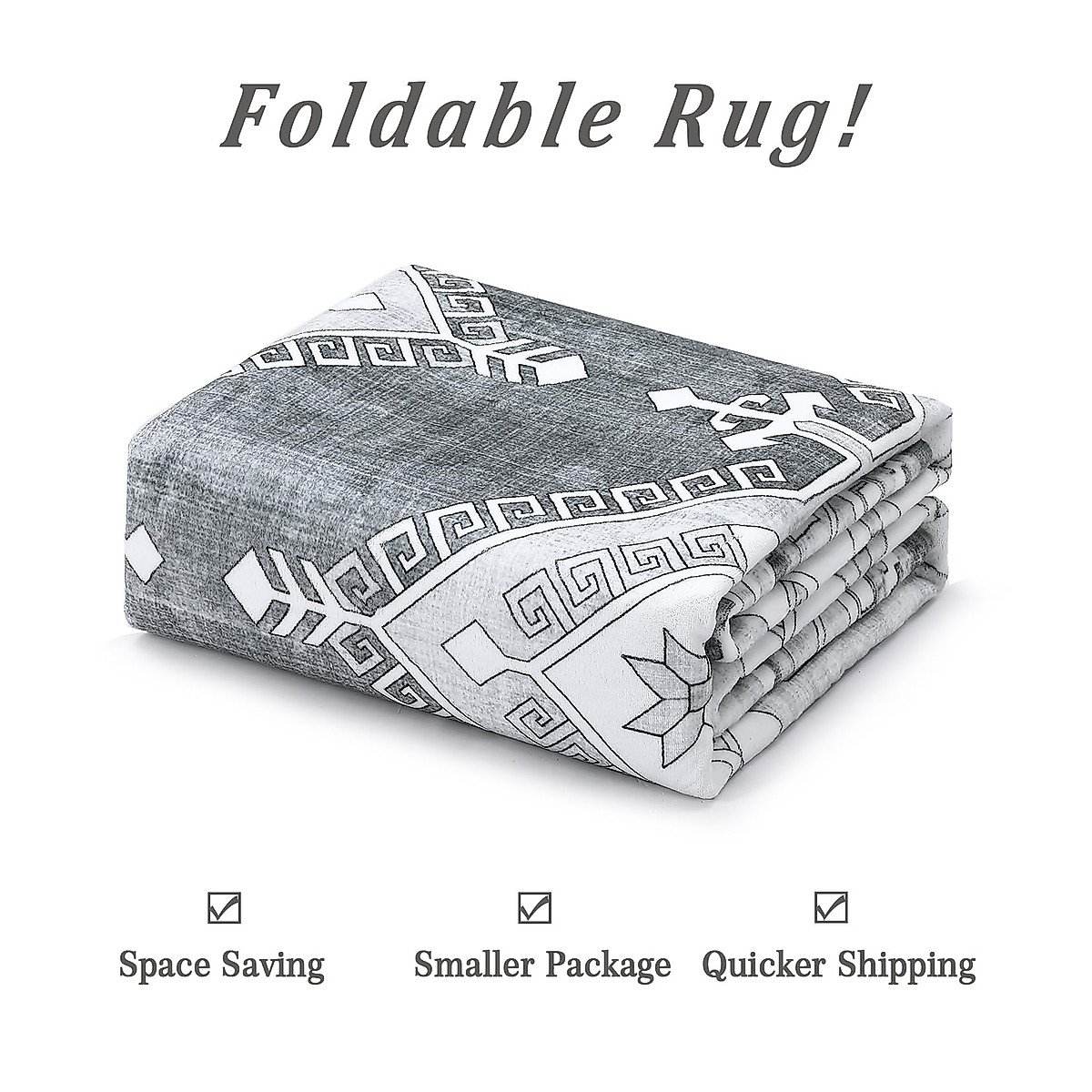 RUGSREAL Area Rug Living Room Rugs 8x10 Large Machine Washable Boho Carpets Moroccan Diamond Washable Rug Non Slip Non Shedding Low Pile Rug for Laundry Bedroom Living Room, Grey