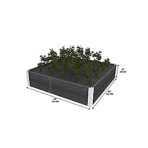Vita Urbana 4 Foot x 4 Foot x 11 inch Embossed Vinyl Modular Garden Bed, Slate Gray, Grey, Woodgrain, PVC, BPA and Pthalate Free, VT17600