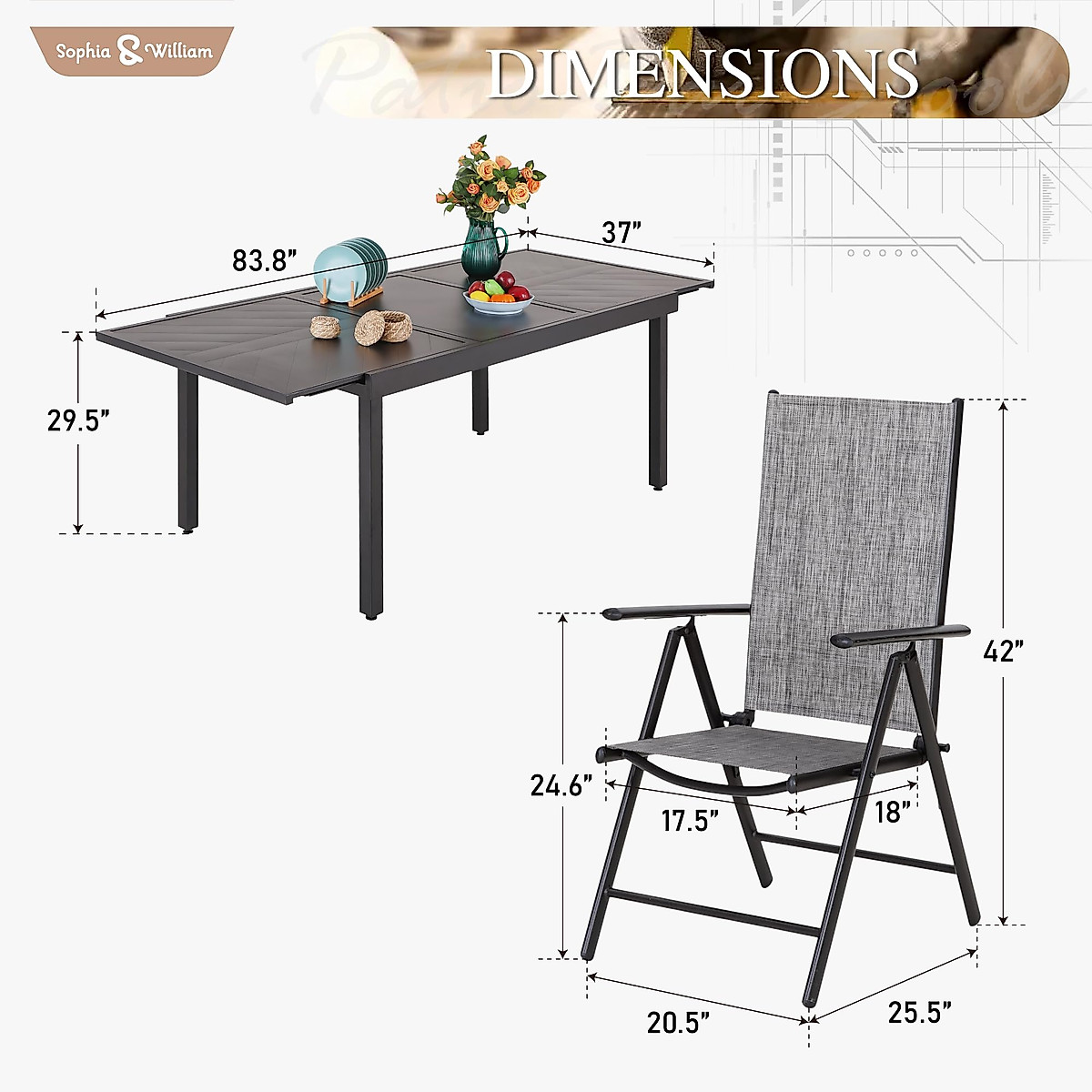 Sophia & William 9 Pcs Patio Dining Set for 6-8 People, Outdoor Folding Furniture Set with Expandable Metal Patio Table and Foldable Textilene Patio Sling Chairs