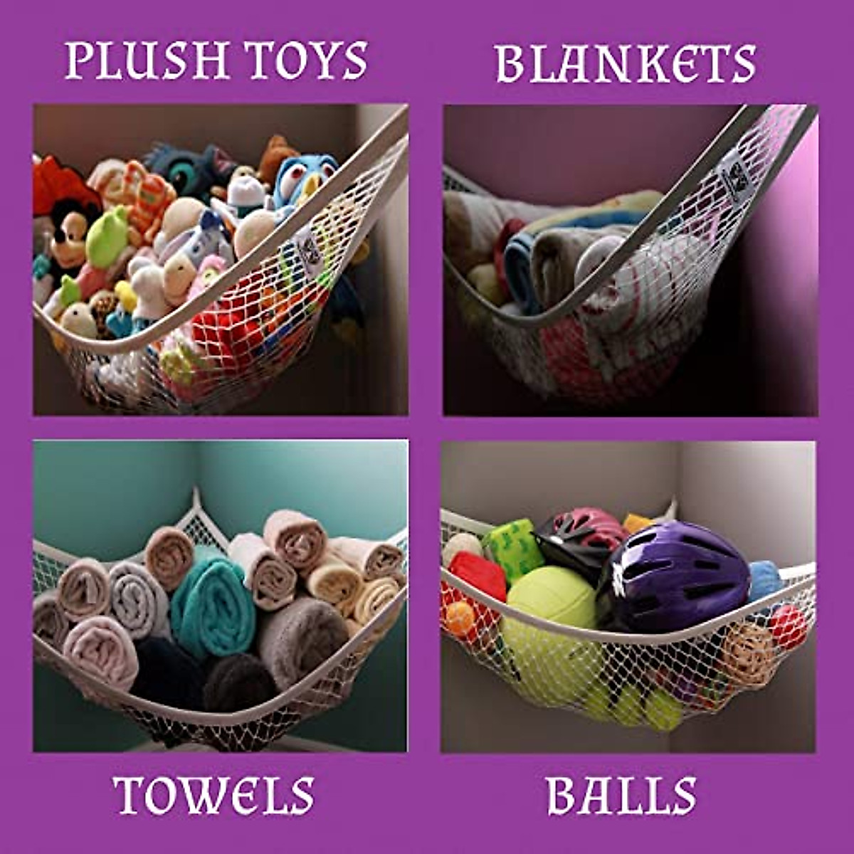 MiniOwls Toy Hammock Organizer for Stuffed Animals Perfect Storage Idea for Teddies and Dolls. Simple but Strong Solution to Display Children’s Plushies (Purple, Large)
