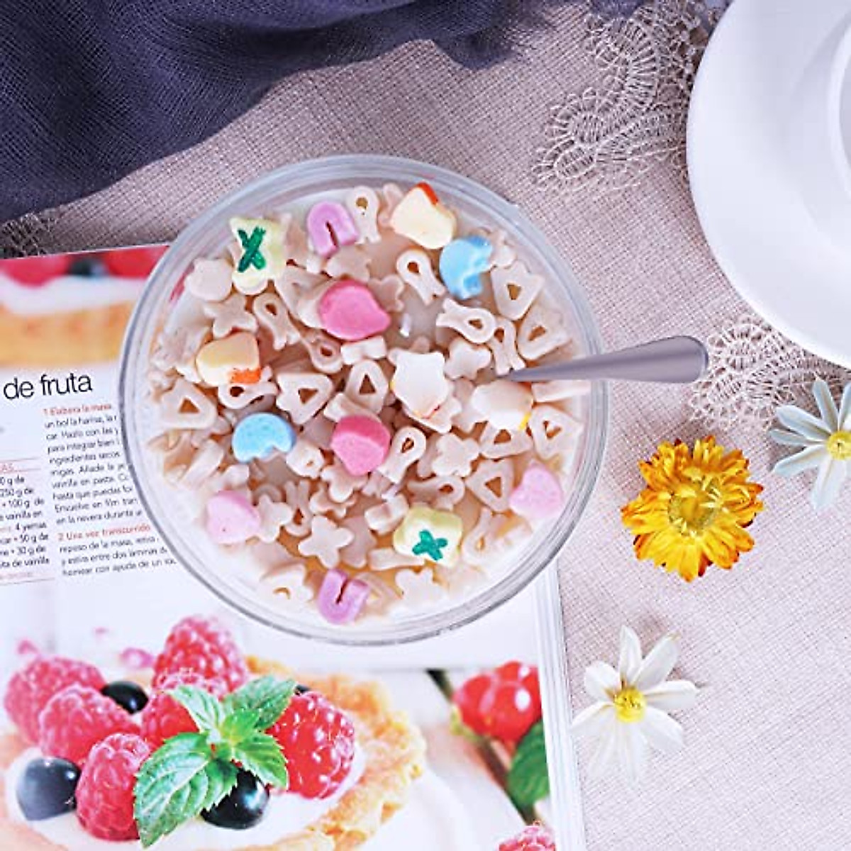 Lucky French Vanilla Charms Cereal Bowl with Metal Spoon Marshmallow and Stars Scented Candle Gift