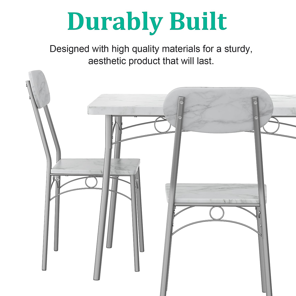 VECELO 5-Piece Dining Room Table Set, Rectangular Dinette with 4 Chairs for Kitchen, Breakfast Nook, Small Space, Marble White