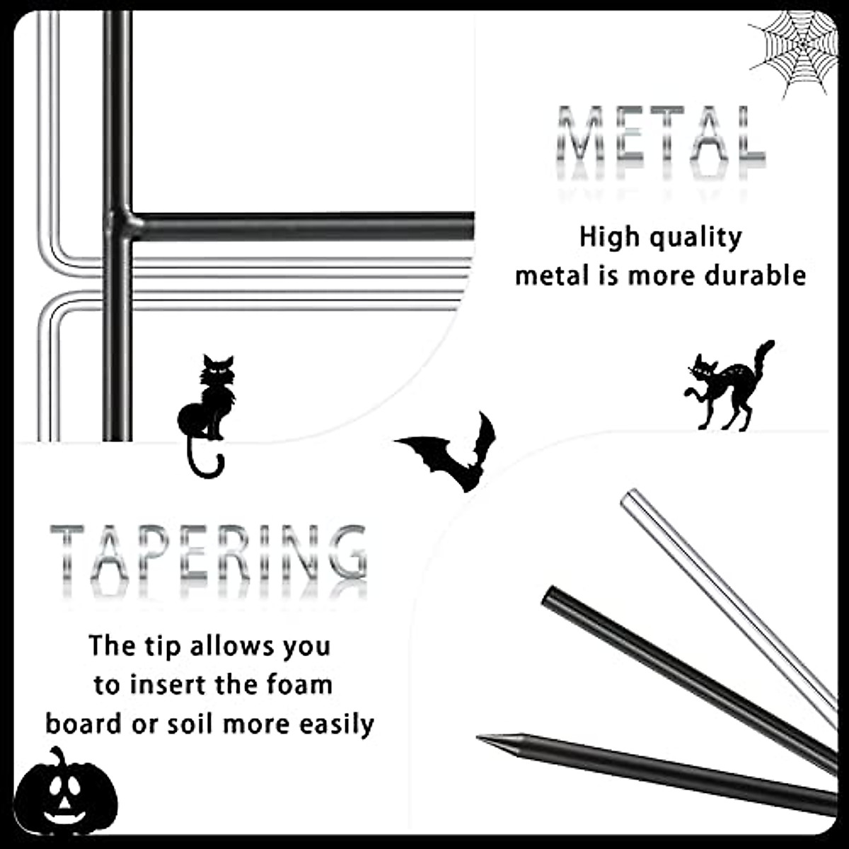 Hotop Halloween Tombstone Metal Stakes Foam Graveyard T Shape Decorative Gravestone for Yard Lawn Outdoor Garden Decorations(36 Pack), Black and Silver, approx. 6.5 x 3 inches (Stakes-IGBI95)