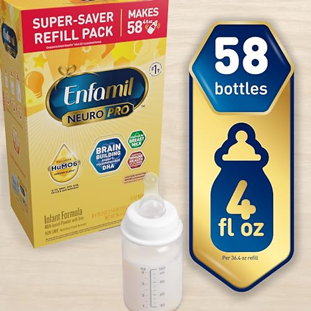 Enfamil NeuroPro Baby Formula, Triple Prebiotic Immune Blend with 2'FL HMO & Expert Recommended Omega-3 DHA, Inspired by Breast Milk, Non-GMO, Refill Box, 36.4 Oz (Packaging May Vary)
