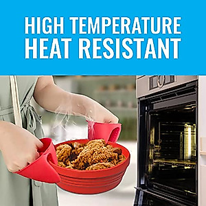 3 packs Foldable air fryer silicone pot/air fryer liners 7.5inch/air fryer silicone liner pot 8.5 inch/reusable silicone pot with silicone oven mitts/easy to clean oven air fryer silicone baking pot