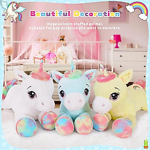 Tezituor 43" Big Unicorn Stuffed Animal, Cute Plush Toy Gift for 3-8 Years Old Girls, Large Soft Stuffed Unicorn Pillow, Gift for Christmas Birthday Valentine's Day (Blue)