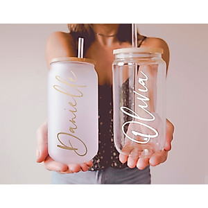 Personalized Tumbler Personalized Glass Tumbler with Birth Flower, Custom Glass Cup with Lids and Straws, Personalized Coffee Tumbler, Personalized Gift (Name Glass Tumbler)