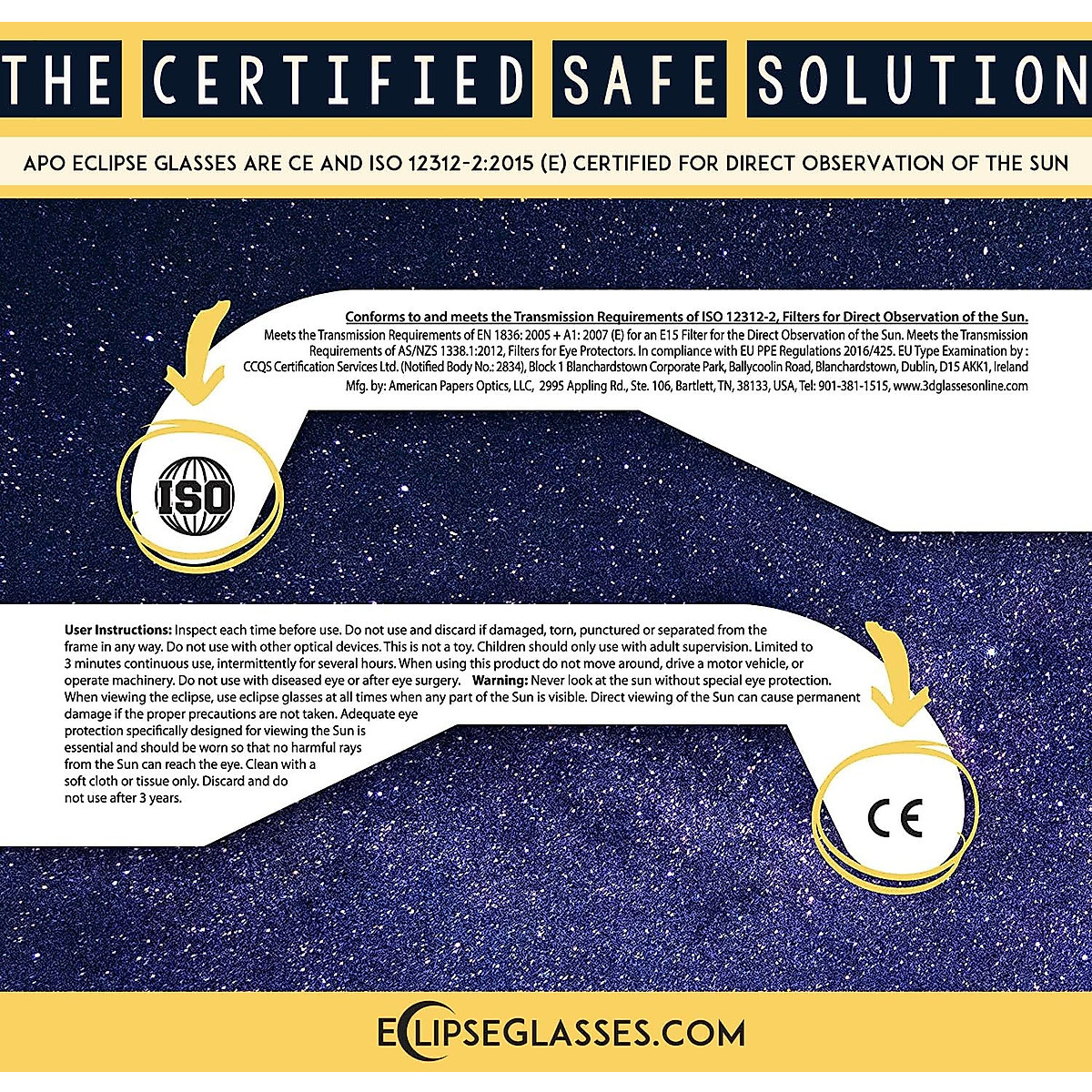 The Eclipser American Paper Optics Glasses - Burning Sun Eclipse Glasses - Eye Protection Glasses for Solar Viewing - Solar Eclipse Glasses for School Science Fairs & Solar Eclipse Viewing - 5 Pack