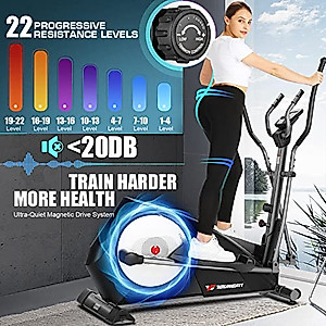 YOUNGFIT Elliptical Machine, 95% Pre-Installed Cross Trainer with Hyper-Quiet Magnetic Driving System, 22 Resistance Levels Home Gym Eliptical Exercise Machine Workout Equipment (Black)