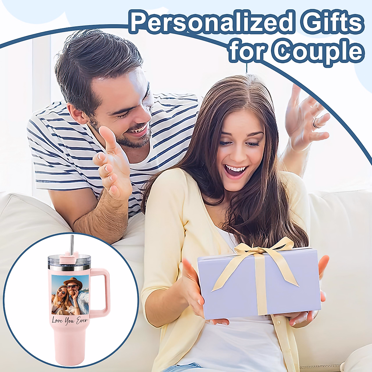 Elemtansy Ships Next Day from USA, Personalized 40 Oz Tumbler with Handle and Straw, Custom Tumblers Personalized with Name&Picture, Anniversary Gifts for Men, Christmas Gifts for Women Men