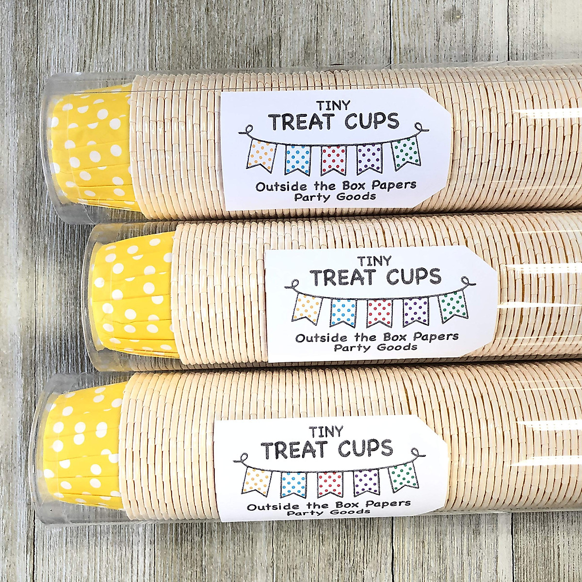 Bulk MINI Candy Nut Paper Cups - Mini Baking Liners - Yellow White Polka Dot - 100 Pack