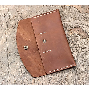 Handmade Leather Wallet with Card Slots, Coin Pocket, Large Capacity Long Envelope Wallet Tan Brown