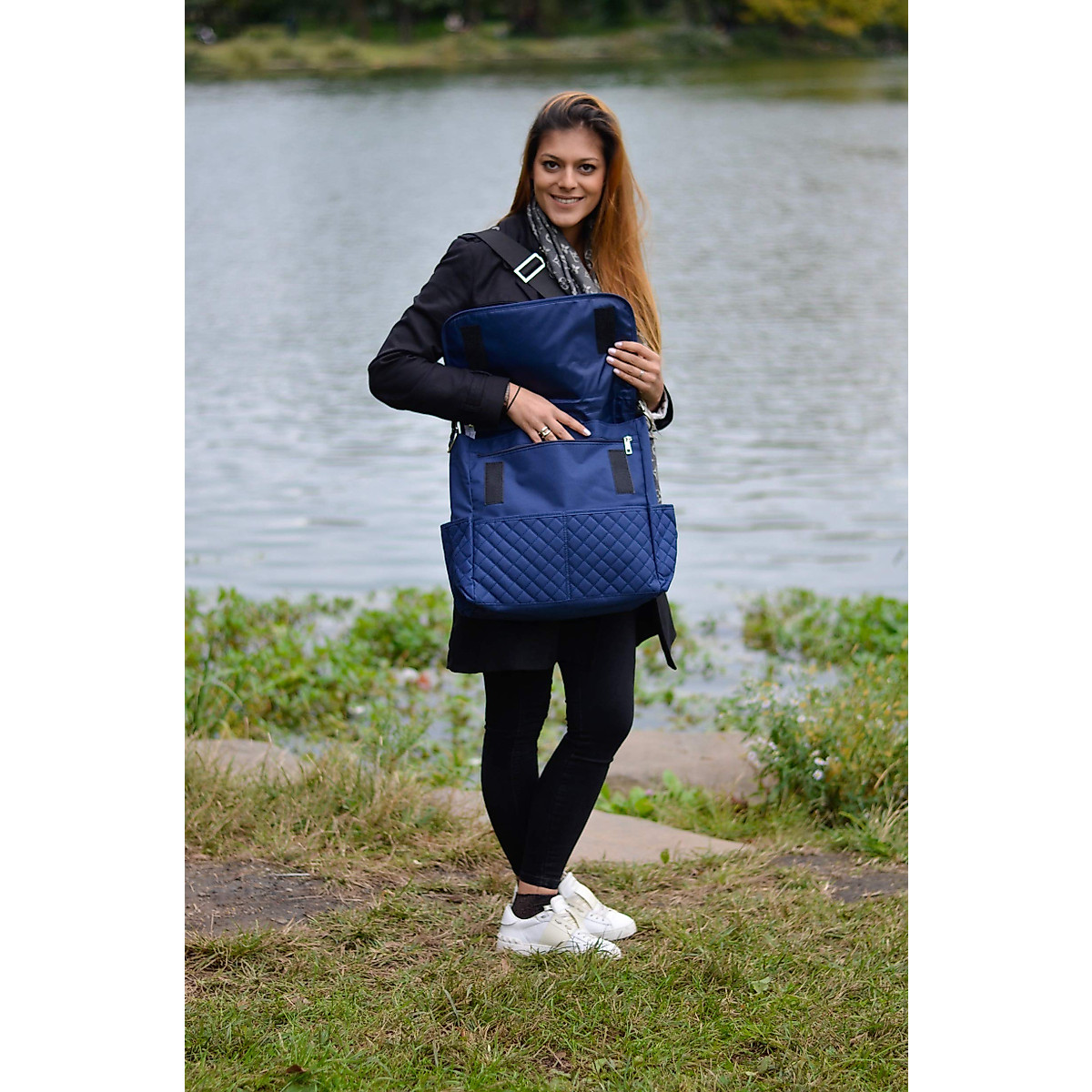 Dream Embroidery PERSONALIZED Large Diaper Bag Messenger Bag Baby Shoulder Bag Monogram (Blue)