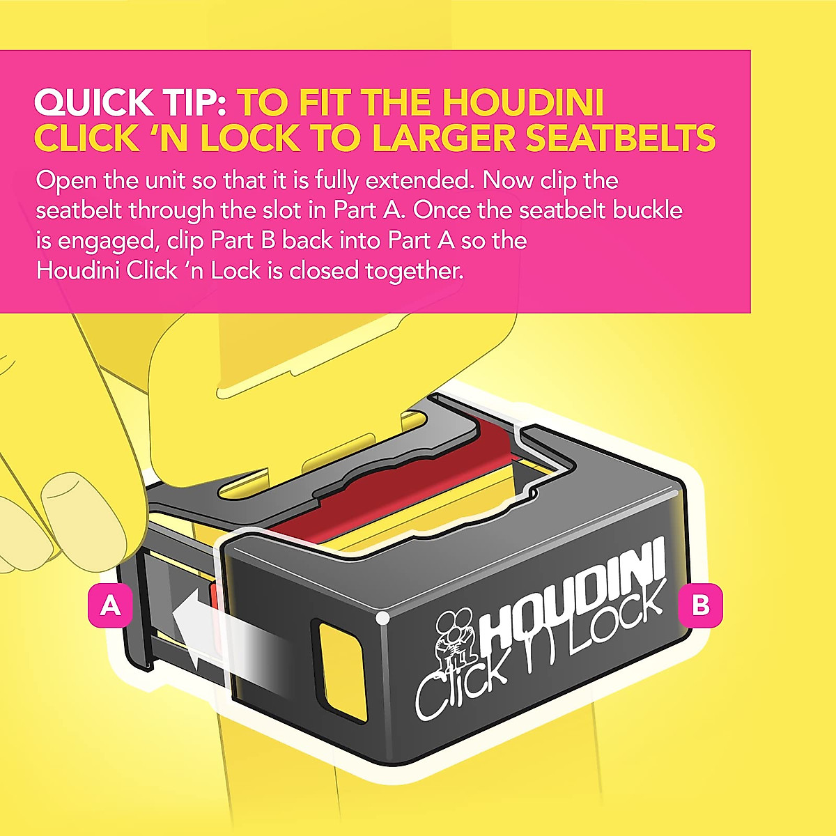 Houdini Click N Lock Car Seat Buckle Guard I Seatbelt locks for Kids and Adults with Special Needs I Child Seat Belt Buckle Cover that Prevents the accidental release of the seat belt buckle I NZ Made