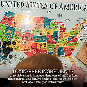 World and US Map Educational Disposable Placemats for Baby, Toddler and Kids - (50 Pack) - Neat and Clean Table Mat - Sticky Table Topper