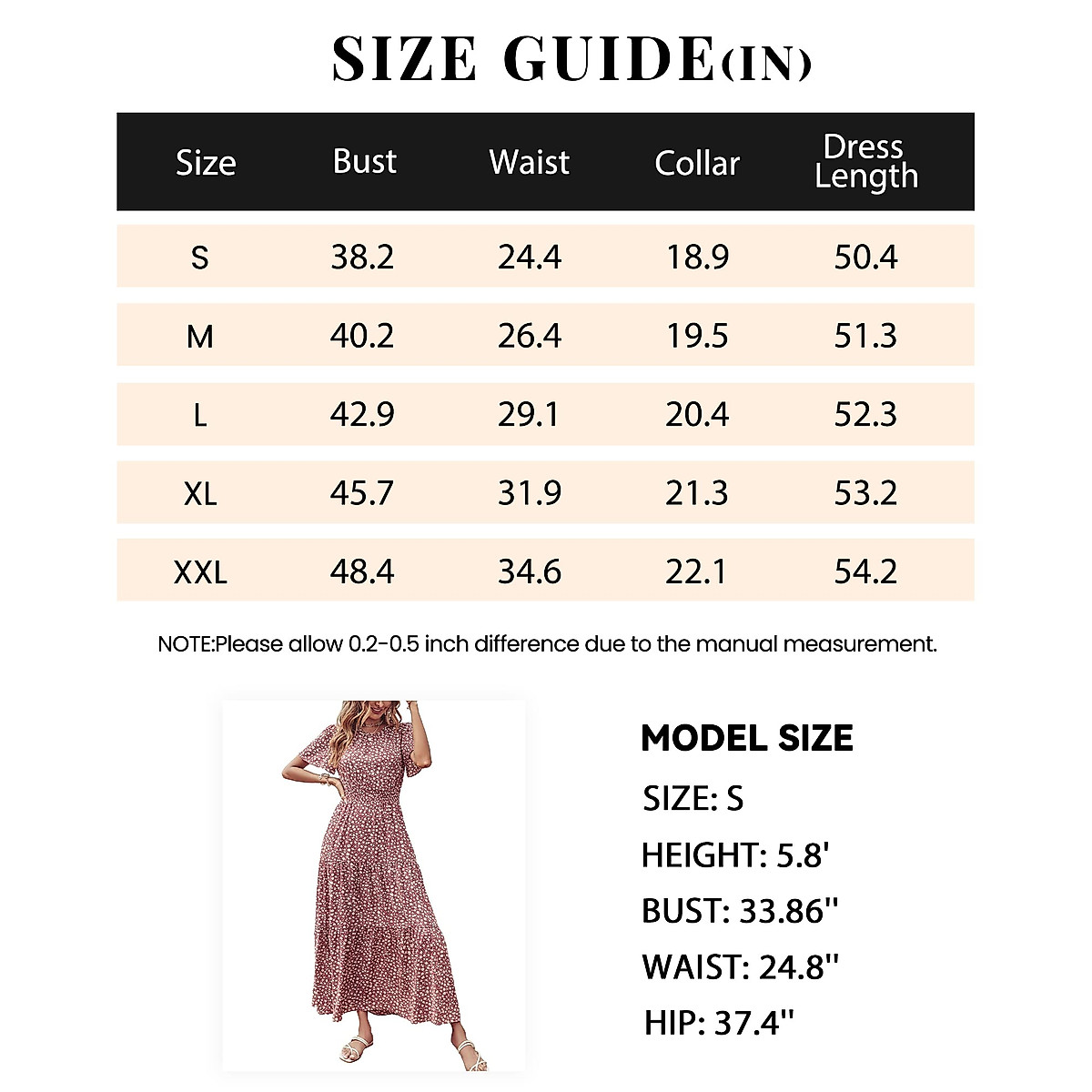 PRETTYGARDEN Women's Summer Casual Short Flutter Sleeve Round Neck Smocked Waist Tiered Boho Floral Flowy Maxi Dress(Floral Red Brown,X-Large)