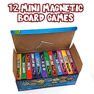Mini Magnetic Board Games - Set of 12 Individually Packaged Travel Games for 2 players - Checkers Chess Solitaire Tic Tac Toe and Much More. Mini Games for Kid s