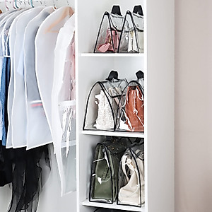 Univivi 6 Pack Dust Bags For Purses and Handbags,Clear Dust Covers Bag Organizer Closet Organizer System,Bedroom Handbag Organizer, With Magnet Button & Leather Handle (3 Size)