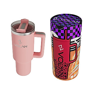 2nd Generation 40 oz Tumbler with Handle and Straw Insulated Tumblers Cups with Lids Straws Double Wall Vacuum Thermos cup 304 Stainless Steel Travel Mug Gifts for Men Women Him Her (Peach)
