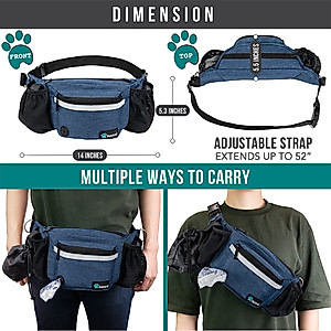 PetAmi Dog Fanny Pack, Treat Pouch for Dog Walking, Training, Built in Poop Bag Dispenser, Water Bottle Holder, Collapsible Bowl, Pet Treat Waist Belt for Hiking, Running, Kibbles (Navy Blue)
