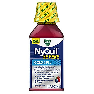 Vicks NyQuil Severe Cold & Flu Relief Berry Flavor Liquid 12 Fl Oz (Pack of 6)