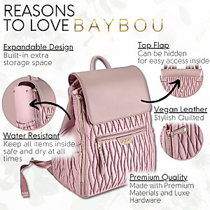Baybou Diaper Bag Backpack Large Capacity, Waterproof, and Multifunctional Baby Essentials Travel Bag with Changing Pad and Stroller Straps, Blush Pink