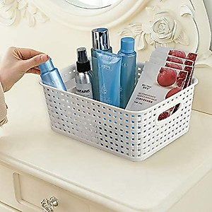 AnnkkyUS 6-Pack White Storage Plastic Baskets, Plastic Weave Basket for Organizing