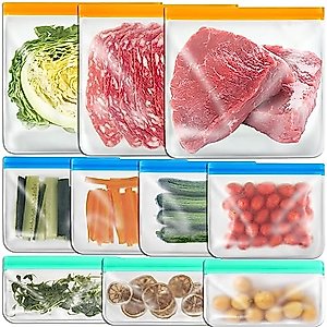 10 Pack Reusable Ziplock Bags Silicone Bags, 3 Large Food Storage Bags Gallon Freezer Bags 4 Reusable Sandwich Bags Zip Lock 3 Snack Bags, Lunch Home Kitchen Fridge Organization Meal Prep Containers