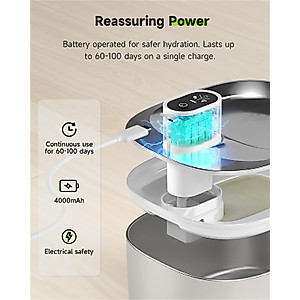 APD APETDOLA Wireless Cat Water Fountain, 135 fl oz/4L Battery Operated Cat Fountain Stainless Steel with Water Level Window, 3 Work Modes, Cordless Pet water Fountain for Cats, Dogs, Pets, Inside