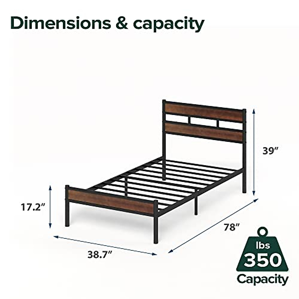 ZINUS Roman Bamboo and Metal Platform Bed Frame, No Box Spring Needed, Easy Assembly, Twin