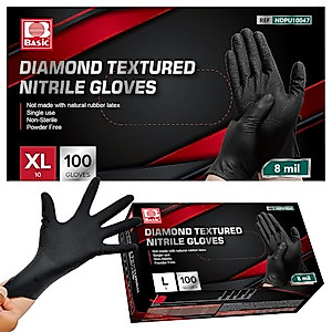 Jointown Heavy Duty Nitrile Industrial Disposable Gloves,Black Ultra 8 Mil Diamond Textured Grip,Suitable for Industrial, Mechanical&Food Applications,Latex &Powder-Free,Large Size,100-ct Box