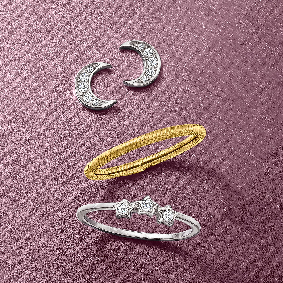 RS Pure by Ross-Simons 0.12 ct. t.w. Diamond Moon Stud Earrings in Sterling Silver