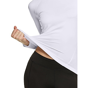 TSLA Women's Sports Compression Shirt, Cool Dry Fit Long Sleeve Workout Tops, Athletic Exercise Gym Yoga Shirts, 3pack White/White/White, Medium