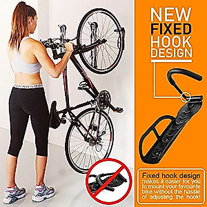 HOMEE Bike Rack Garage 2 Pack Bike Wall Mount Vertical Bike Hooks Storage System Wall Mount Bike Hanger for Garage Indoor Shed-Easy to install Use-Heavy Duty Holds up to 65 lb with Screws