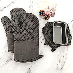 4 Pcs Oven Mitts and Pot Holders,500°F High Heat Resistant Kitchen Oven Mitts with Pot Holders,Long Oven Mitts with Recycled Cotton Infill and Silicone Non-Slip Surface for Baking and Cooking(Grey)