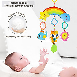 AIPINQI Baby Car Seat Stroller Toys, Hanging Plush Crib Toys Colorful Bell Soft Baby Sensory Rattles with Teether for Babies Boys and Girls 3 6 9 to 12 Months (Rainbow)