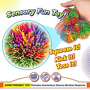 JA-RU Mini Bandy Ball Set (1 Pack 3 Total) Rubber String Stress Balls Soft Spike Balls Sensory Fidget Toys Pack Rainbow Bouncy Pom Ball Stress Relief Sensory Toy Party Favors Stuffers Gifts.1072-1