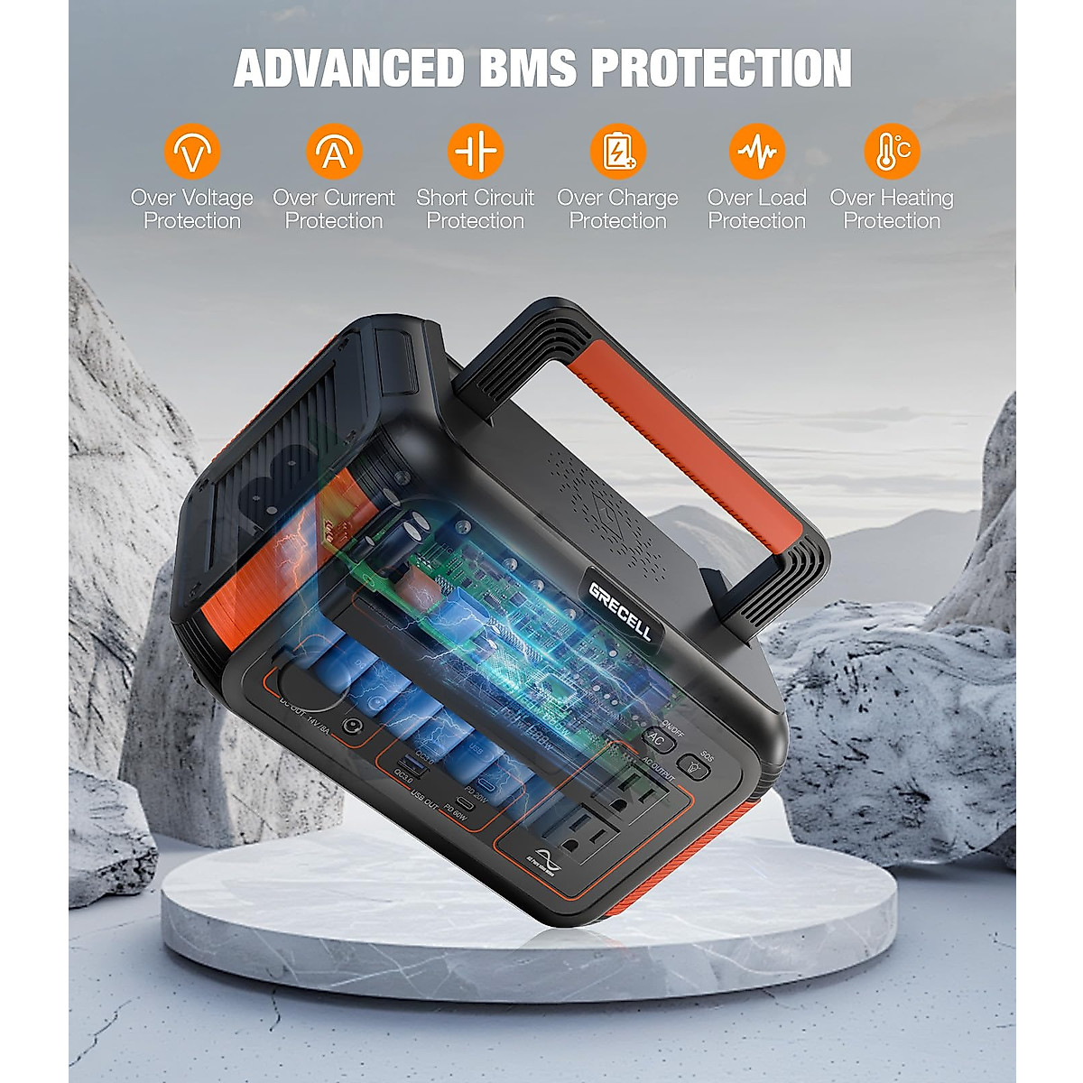 GRECELL 500W Portable Power Station 444Wh Solar Generator with 110V Pure Sine Wave AC Outlet/PD60W, 1000W Peak power station for Camping Trip RV Outdoor Home Emergency Backup & Solar Powered