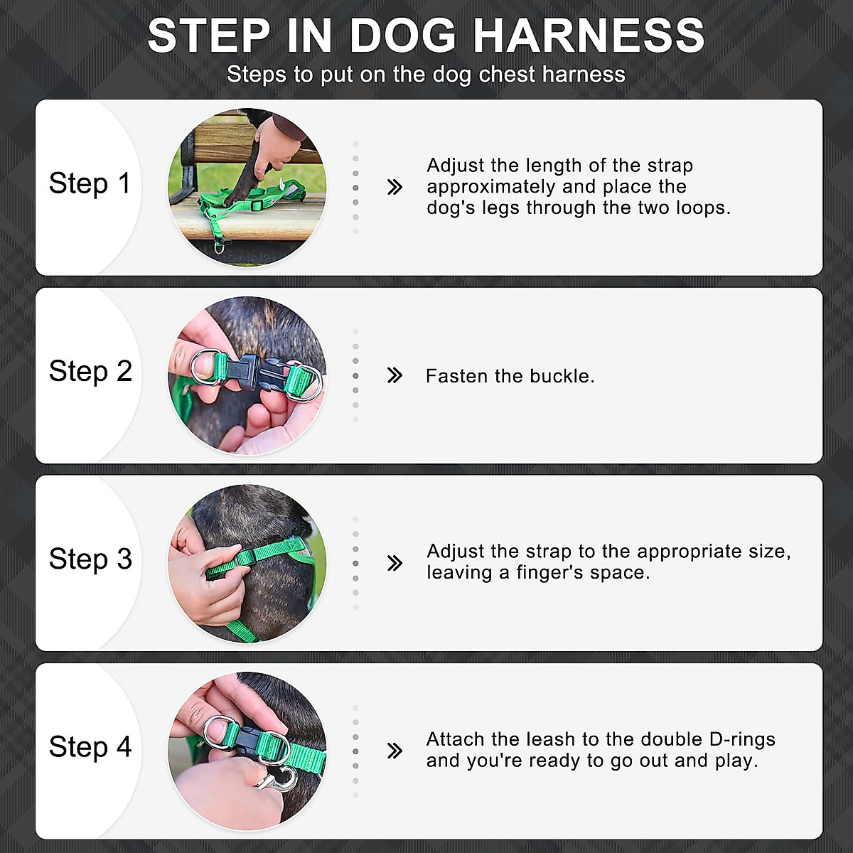 BEAUTYZOO Step in Dog Harness Collar and Leash Set for Small Medium Large Dogs, No Pull No Choke Puppy Harness, Soft Mesh Reflective Pet Padded Vest Adjustable for Doggie Girl or Boy,French Bulldog