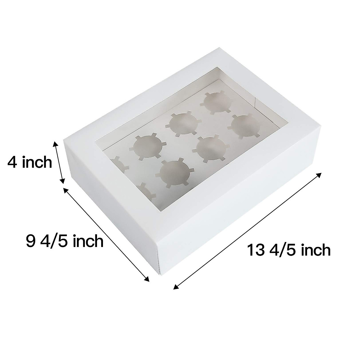 ONE MORE 15-Pack White Cupcake Boxes 12 Holders Cake Carrier Food Grade Pop-up Bakery Boxes 13.8 x 9.5 x 4inch with Inserts and PVC Windows Fits 12 Cavity Cupcake Pack of 15