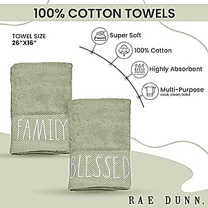 Rae Dunn Hand Towels, Embroidered Decorative Hand Towel for Kitchen and Bathroom, 100% Cotton, Highly Absorbent, Two Pack, 16x28, Embroidered Sage